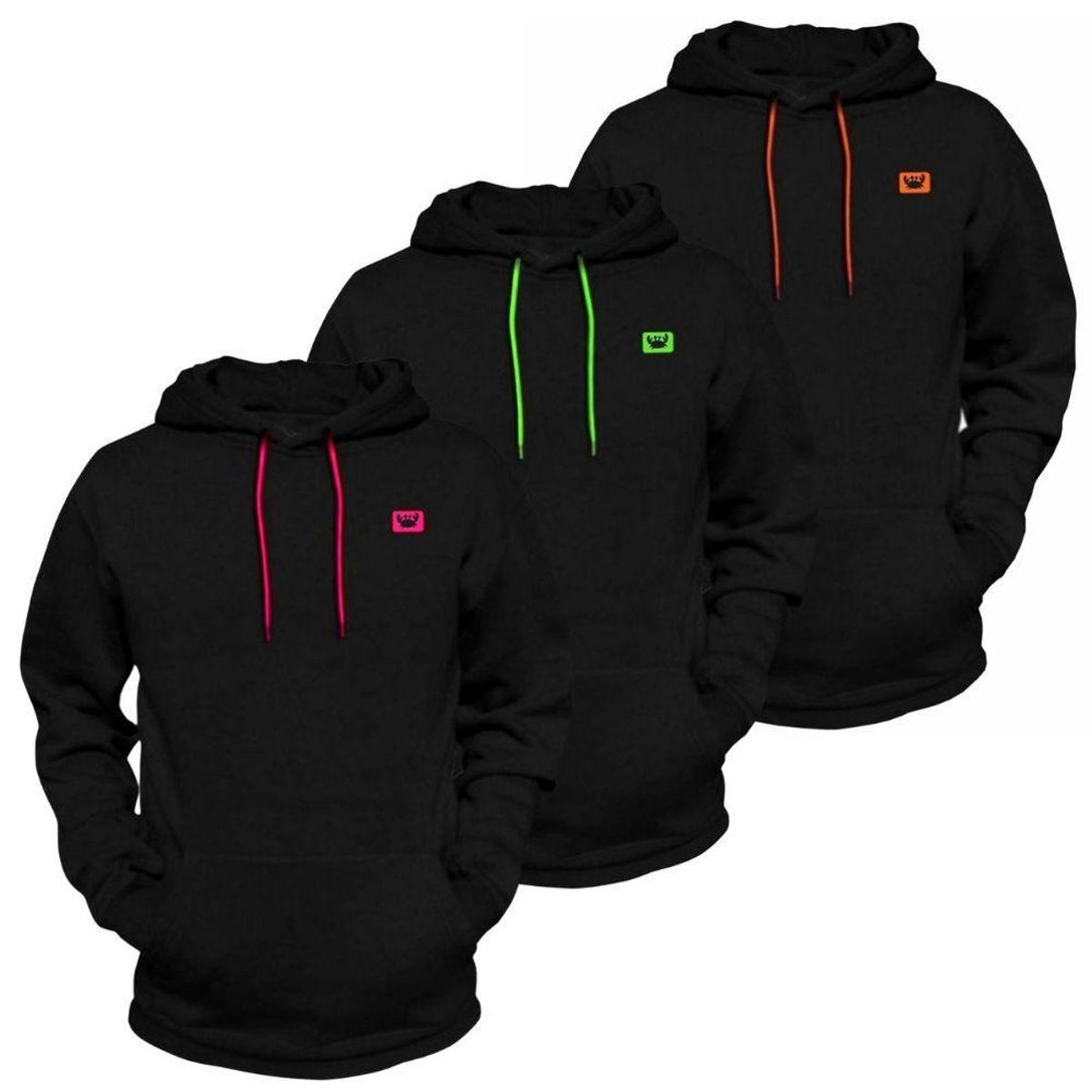 Moletom Masculino Feminino Blusa de Frio Canguru Capuz Kit 3 Relaxado ...