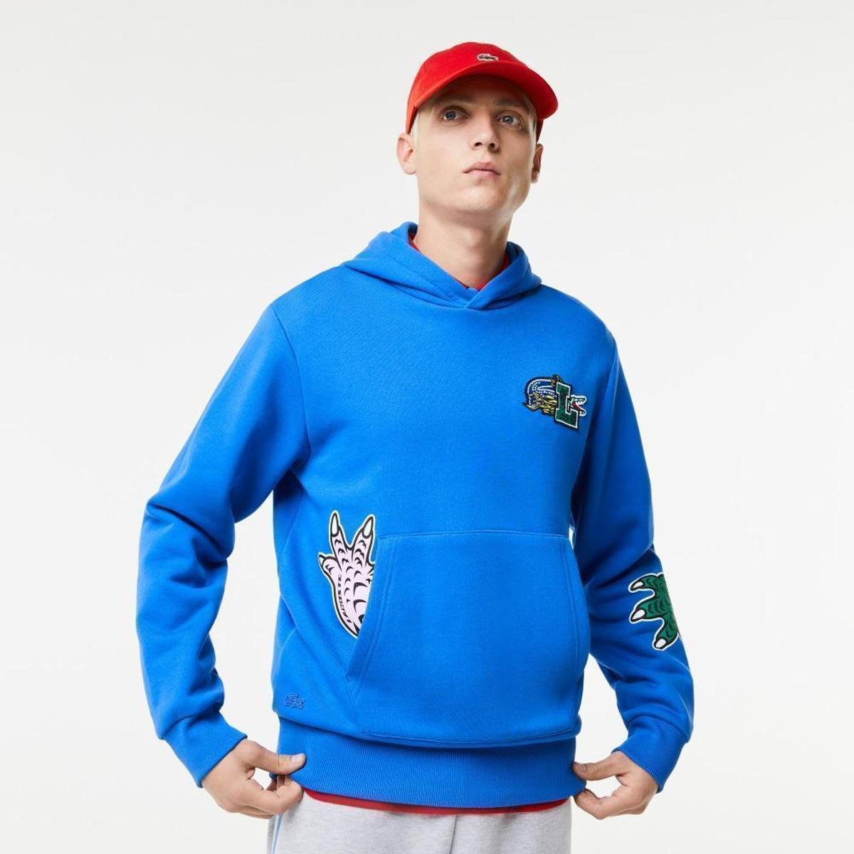 Moletom masculino Lacoste Holiday com capuz e estampa com efeito de ...