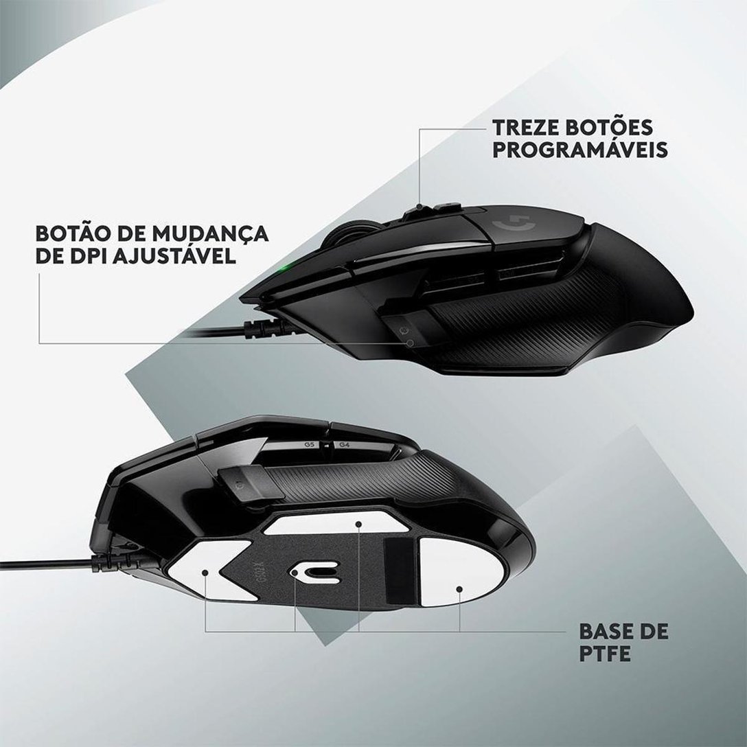 Mouse Gamer Logitech G502 X, RGB, 25600 DPI, 13 Botões, Switch Híbrido ...