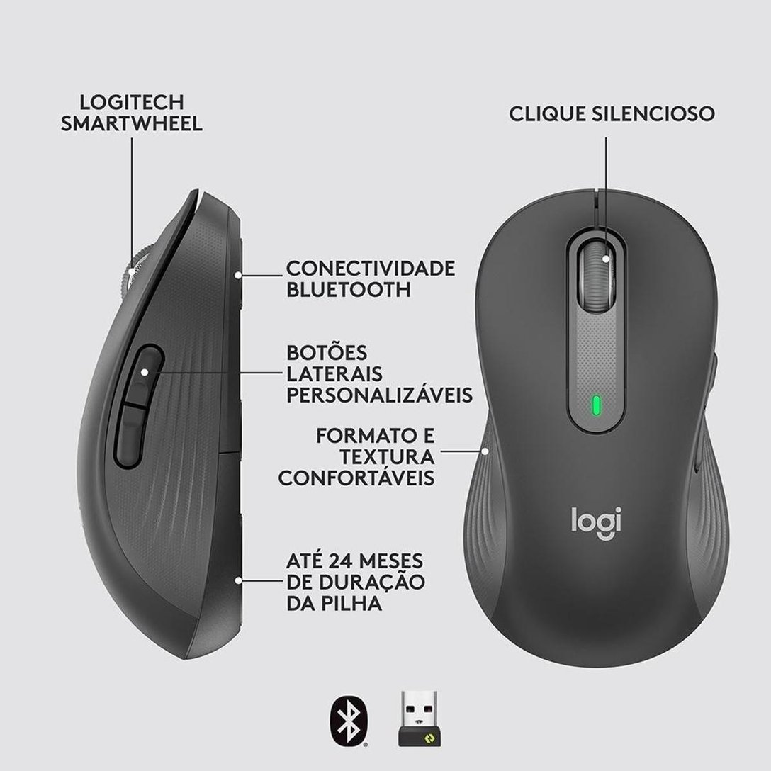 Mouse Sem Fio Logitech Signature M650 L Esquerdo, 2000 DPI, para ...