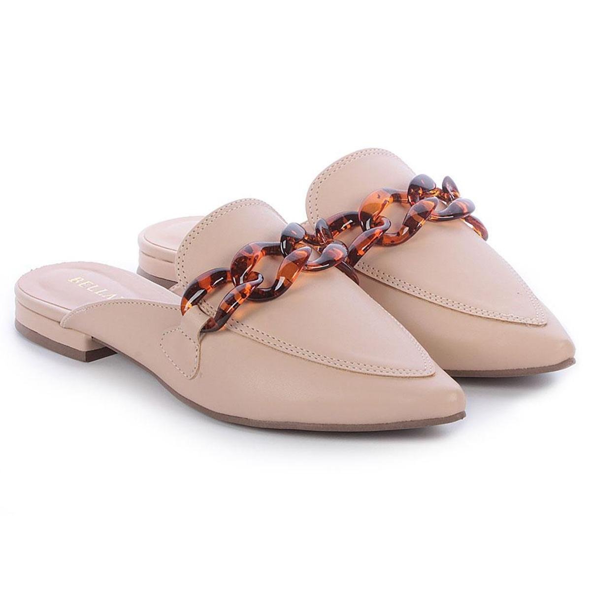 Mule Bellavine Feminino Bico Fino Liso Estilo Conforto - Nude | Netshoes