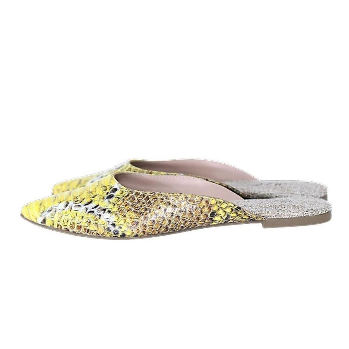 Mule Bico Fino Em Couro Salto Baixo Cobra Amarelo - Amarelo | Netshoes