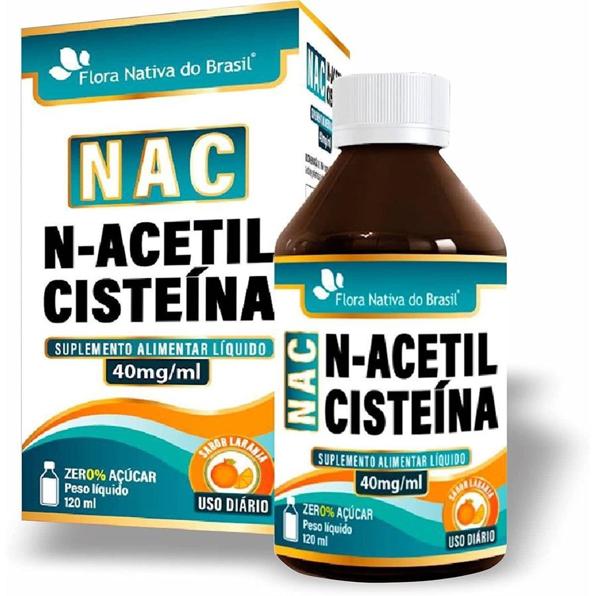 NAC (N-Acetilcisteina) 40mg/ml em líquido 120ml Sabor Laranja - Branco ...