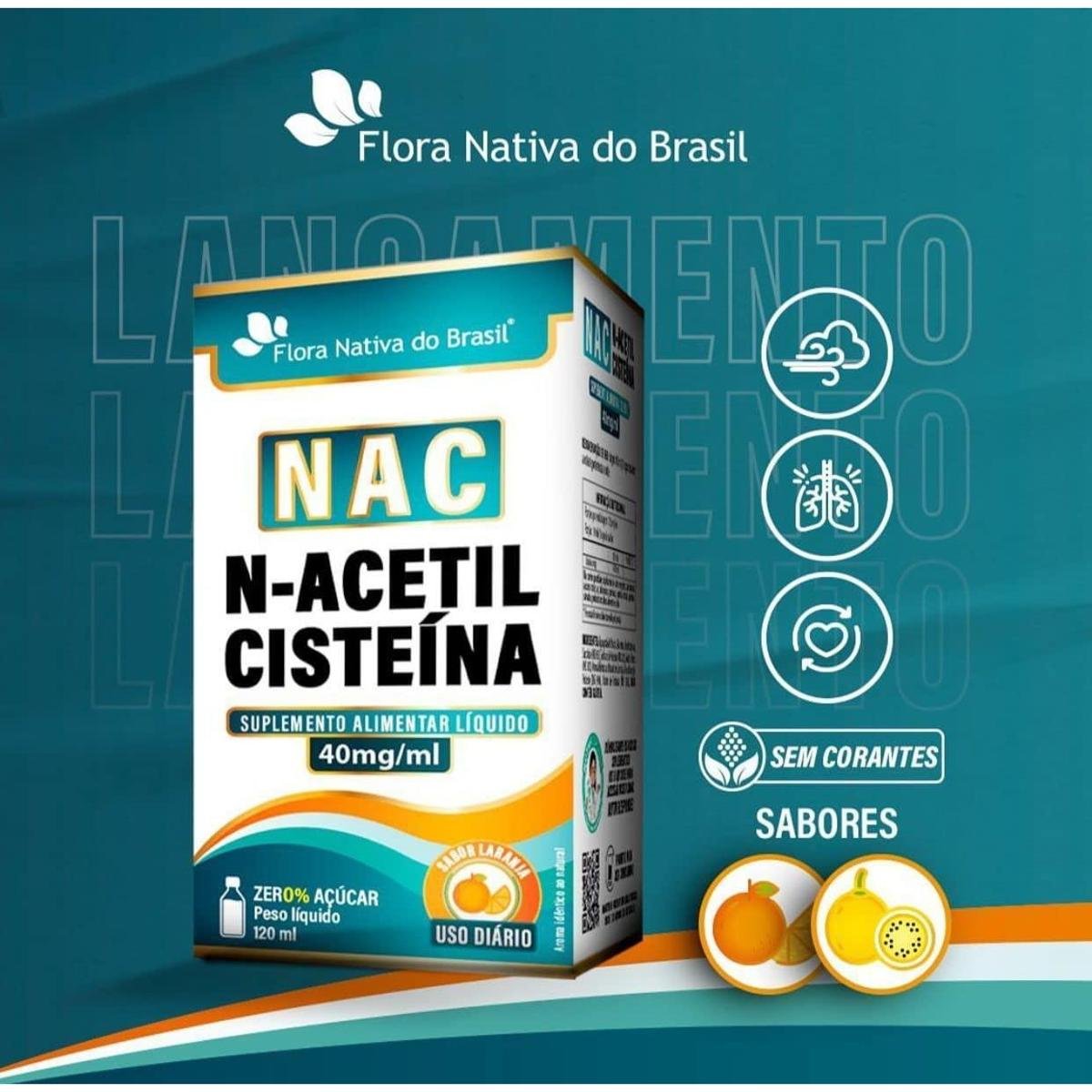 NAC (N-Acetilcisteina) 40mg/ml em líquido 120ml Sabor Laranja - Branco ...