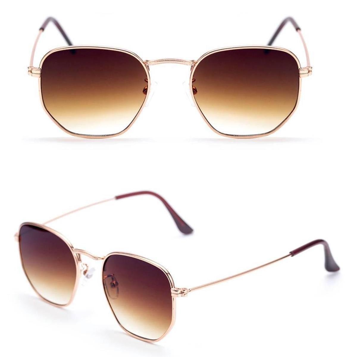 Oculos De Sol Hexagonal Feminino Masculino Classico Metal - Marrom ...