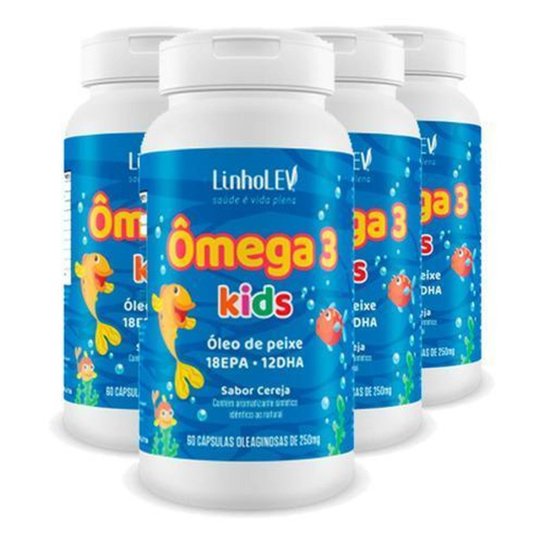 Ômega 3 Infantil Cereja 250mg 4 X 60 Cápsulas - Linho Lev - Branco ...