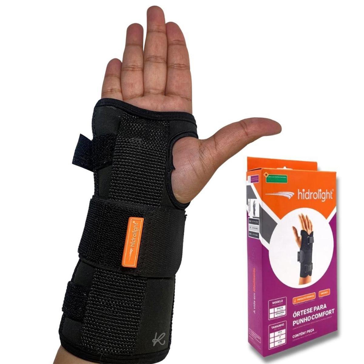 Órtese P/ Punho Hidrolight C/ Tala Mão Direita Original - Preto | Netshoes