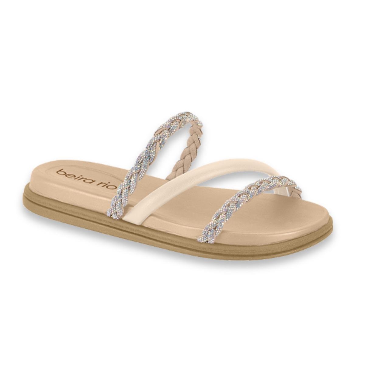 Papete Beira Rio Tira Cristal Feminina - Branco | Netshoes