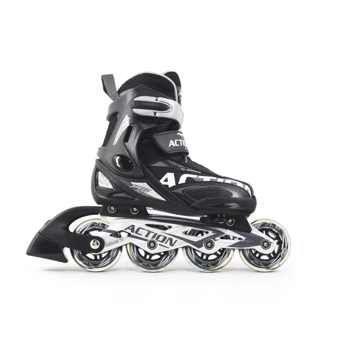Patins Roller Action Sport PW-125X Regulável do 32 ao 35 - Preto | Netshoes