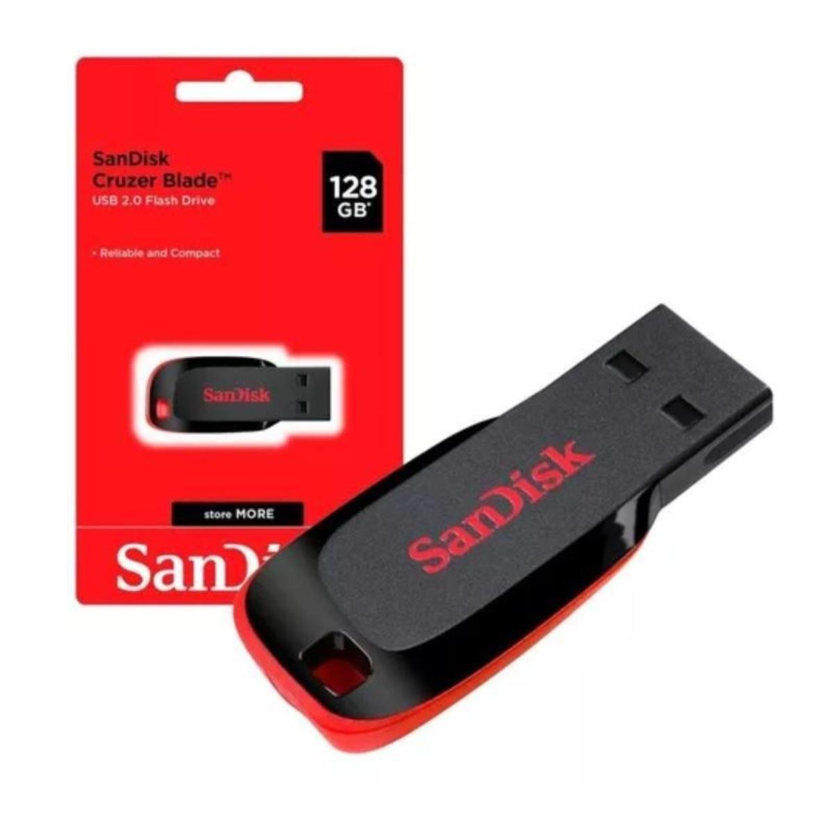 Pendrive Sandisk Cruzer Blade 128gb 2.0 Preto e Vermelho - Preto | Netshoes