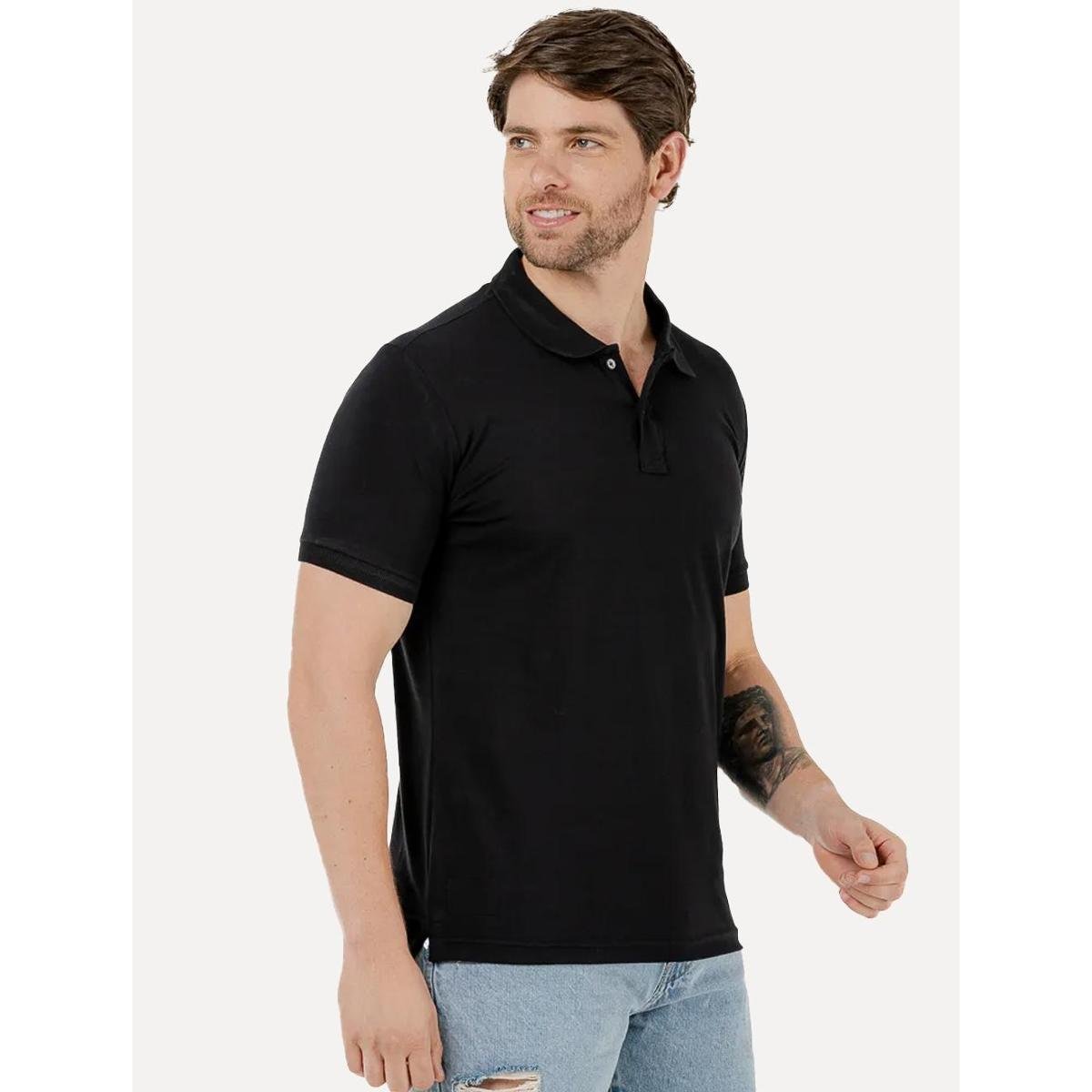 Polo King & Joe Masculina Piquet Slim Logo Preta - Preto | Netshoes