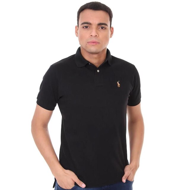 Polo Ralph Lauren Masculina Custom Fit Coloured Logo Preta - Preto ...