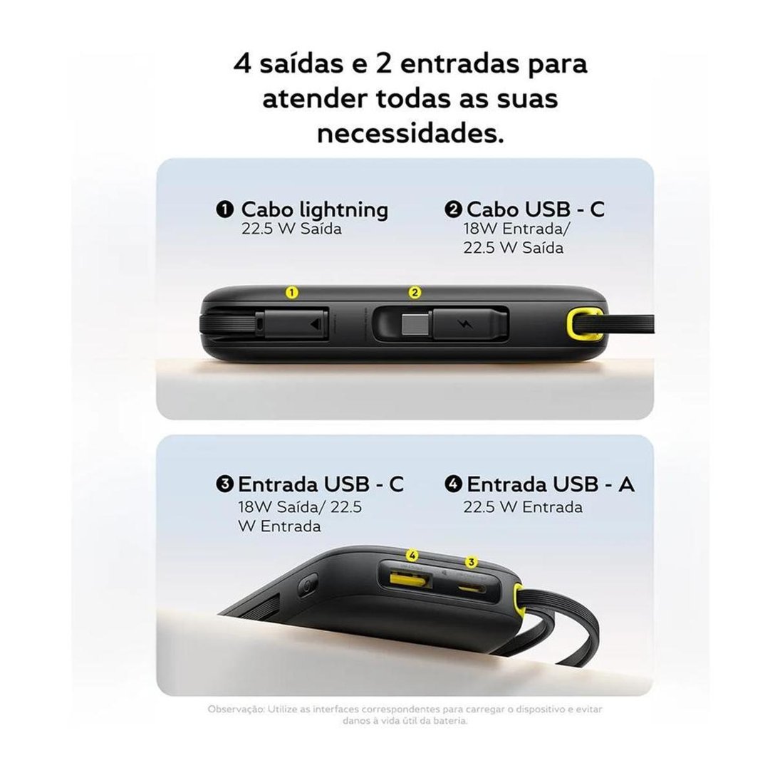 Powerbank Turbo Baseus Fc31 Qpow 3 com Display Digital e Cabo Embutido ...