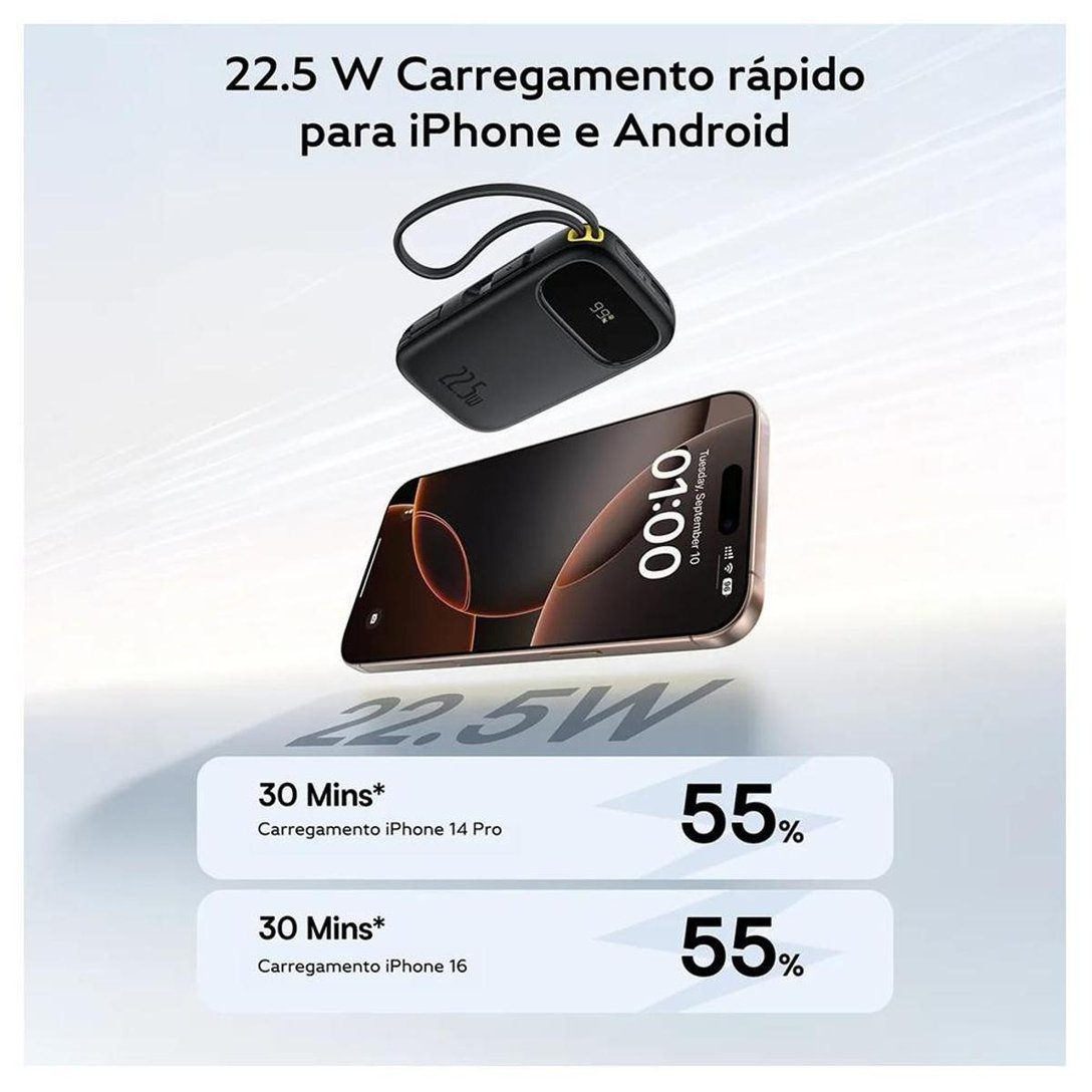 Powerbank Turbo Baseus Fc31 Qpow 3 com Display Digital e Cabo Embutido ...