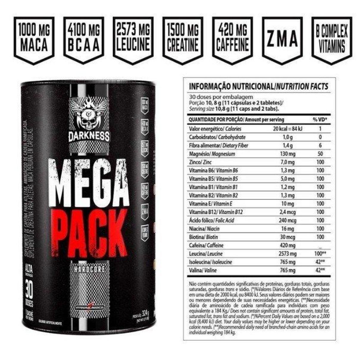 Pré Treino Mega Pack Darkness com 30 Doses - Integralmédica - Incolor ...