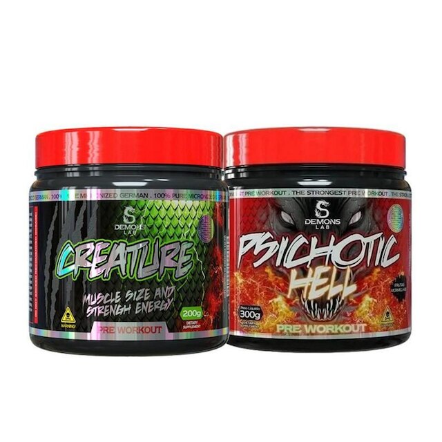 PRÉ TREINO PSICHOTIC HELL 300G + CREATINA PURA CREATURE 200G DEMONS ...