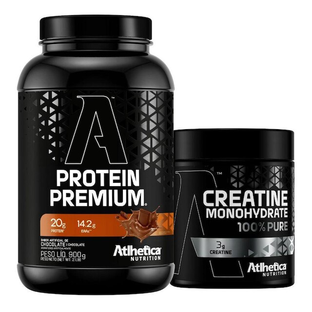 Proteina Premium Isolado Chocolate 900g + Creatina Atlhetica ...