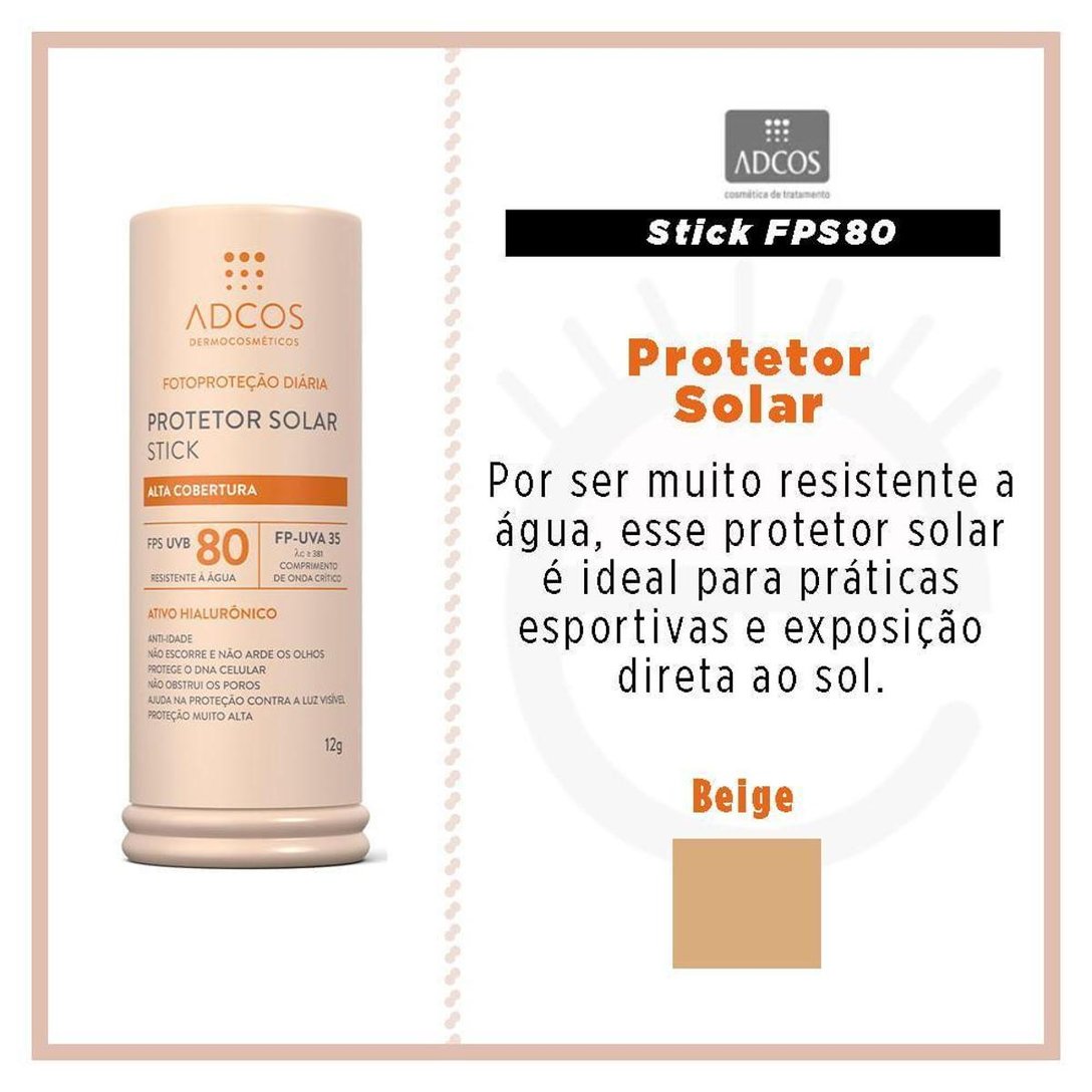 Protetor Solar Adcos Stick FPS 80 Beige 12g - Incolor | Netshoes