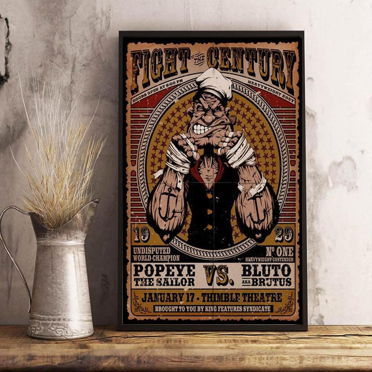 Quadro Popeye Art Espinafre Luta Vs Pluto Pronta Entrega A4 - Preto ...