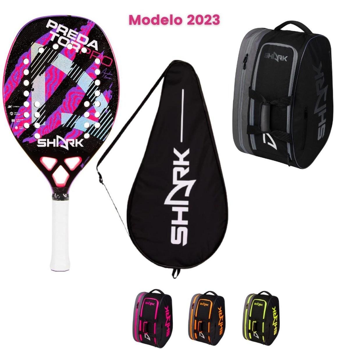 Raquete Beach Tennis Predator Shark com Capa e Raqueteira - Preto ...