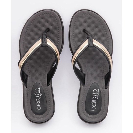 Rasteira Beira Rio Recorte Feminina - Preto | Netshoes