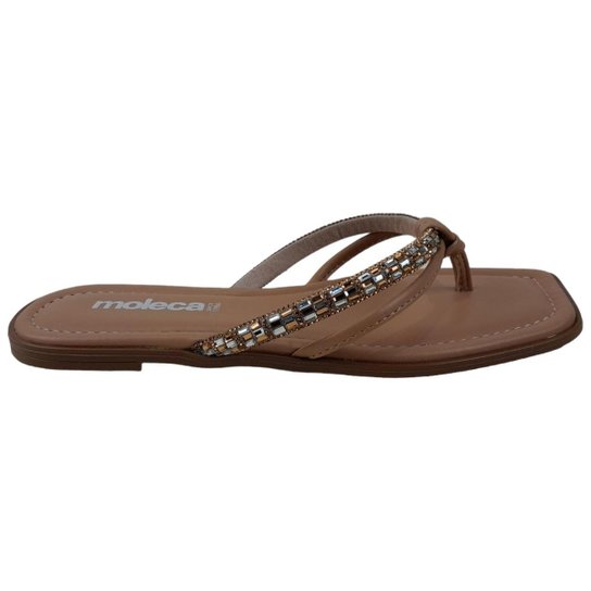 Rasteira Moleca Feminina Tiras Cristais Leve Original - Nude | Netshoes