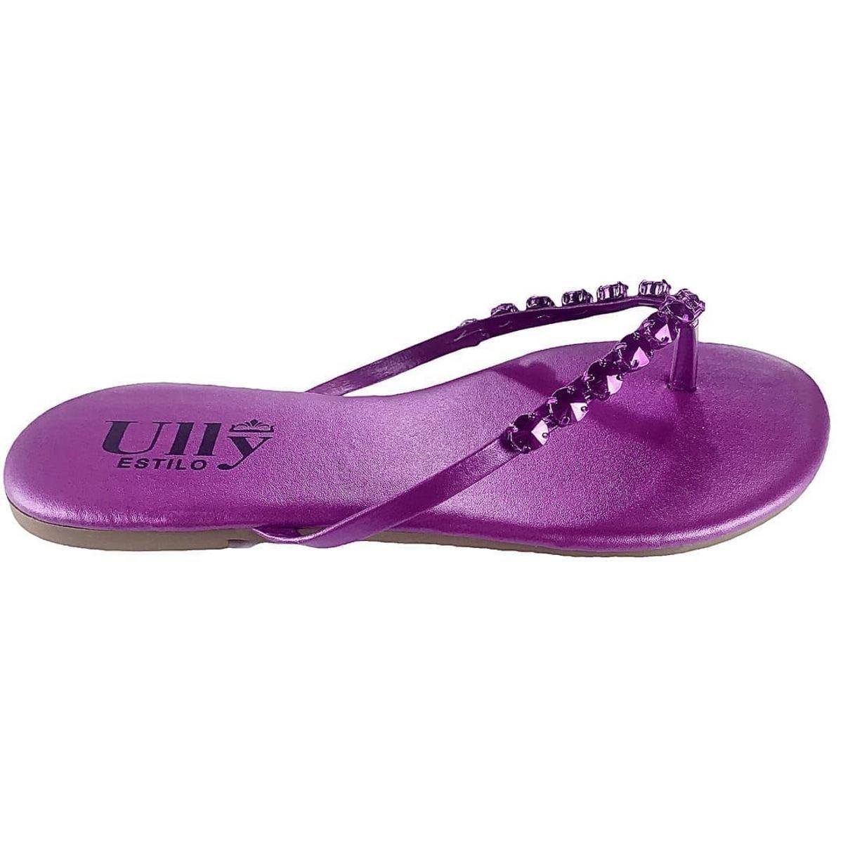 Rasteirinha de Dedo Roxo Metalizado com Spike Roxo - ULLY - Roxo | Netshoes