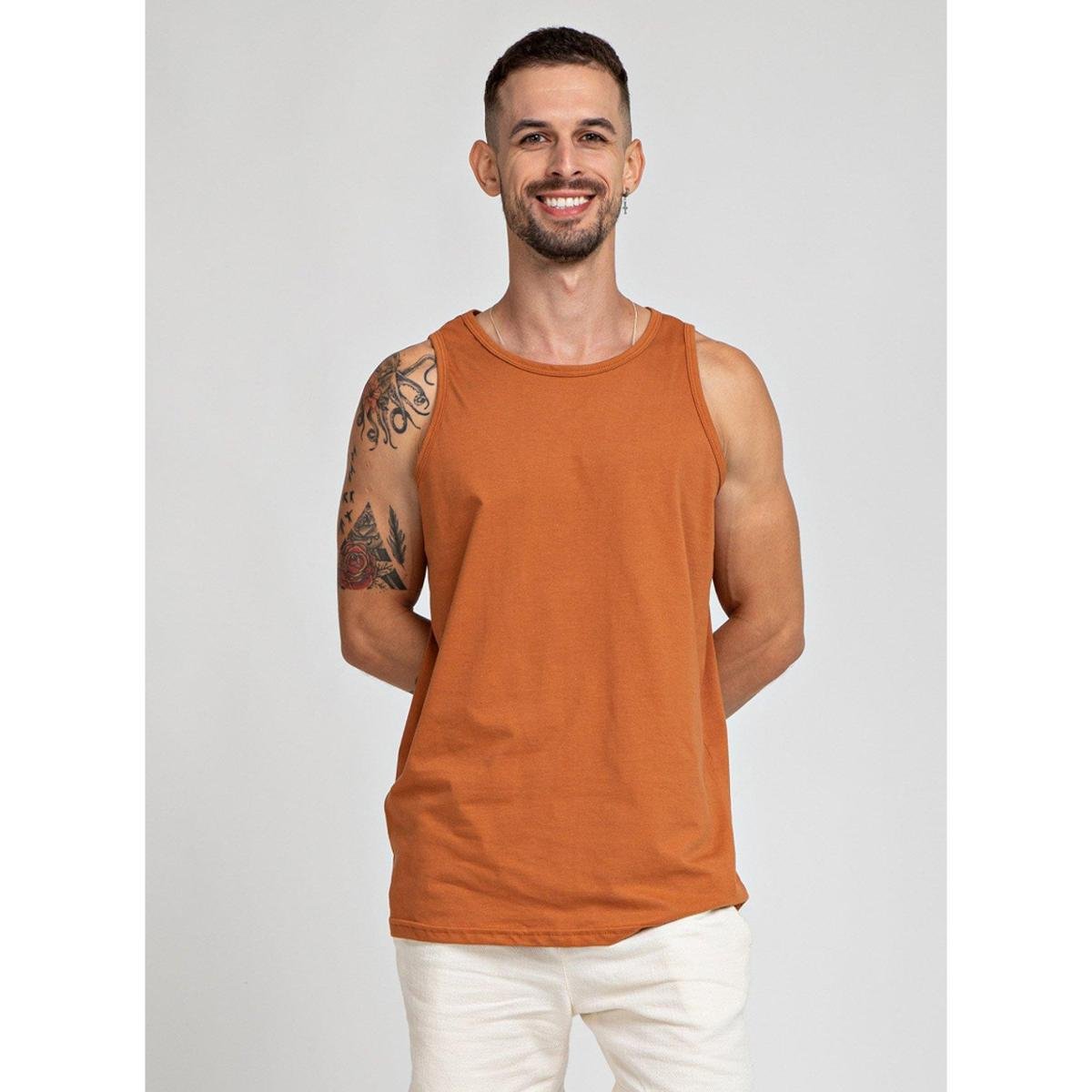 Regata Masculina Algodão Básica Premium - Universo Básico - Caramelo | Netshoes