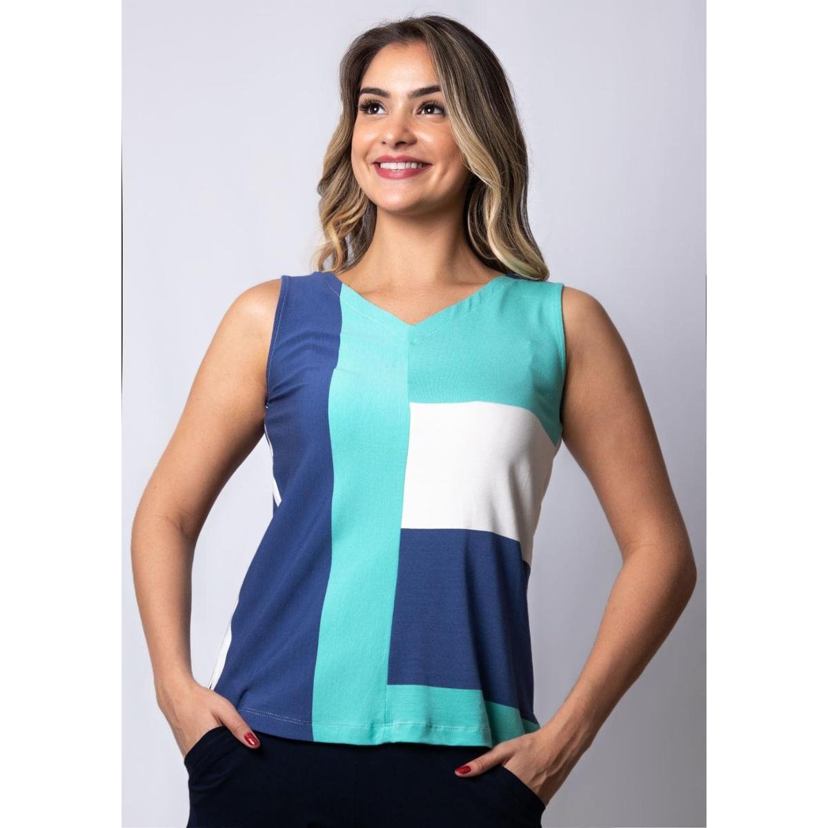 Regata Pau a Pique Listrada em Azul e Verde AZUL - GG - Azul | Netshoes