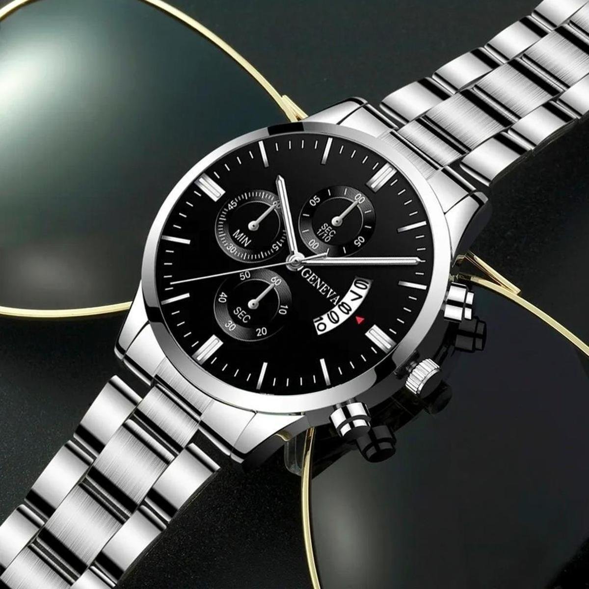 Relógio de Pulso Masculino Automático em Prata Luxuoso - Preto | Netshoes
