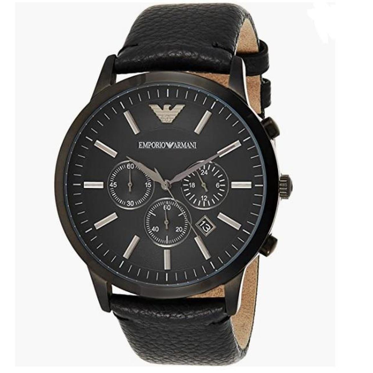 Relógio Empório Armani AR2461 Analógio Couro - Preto | Netshoes