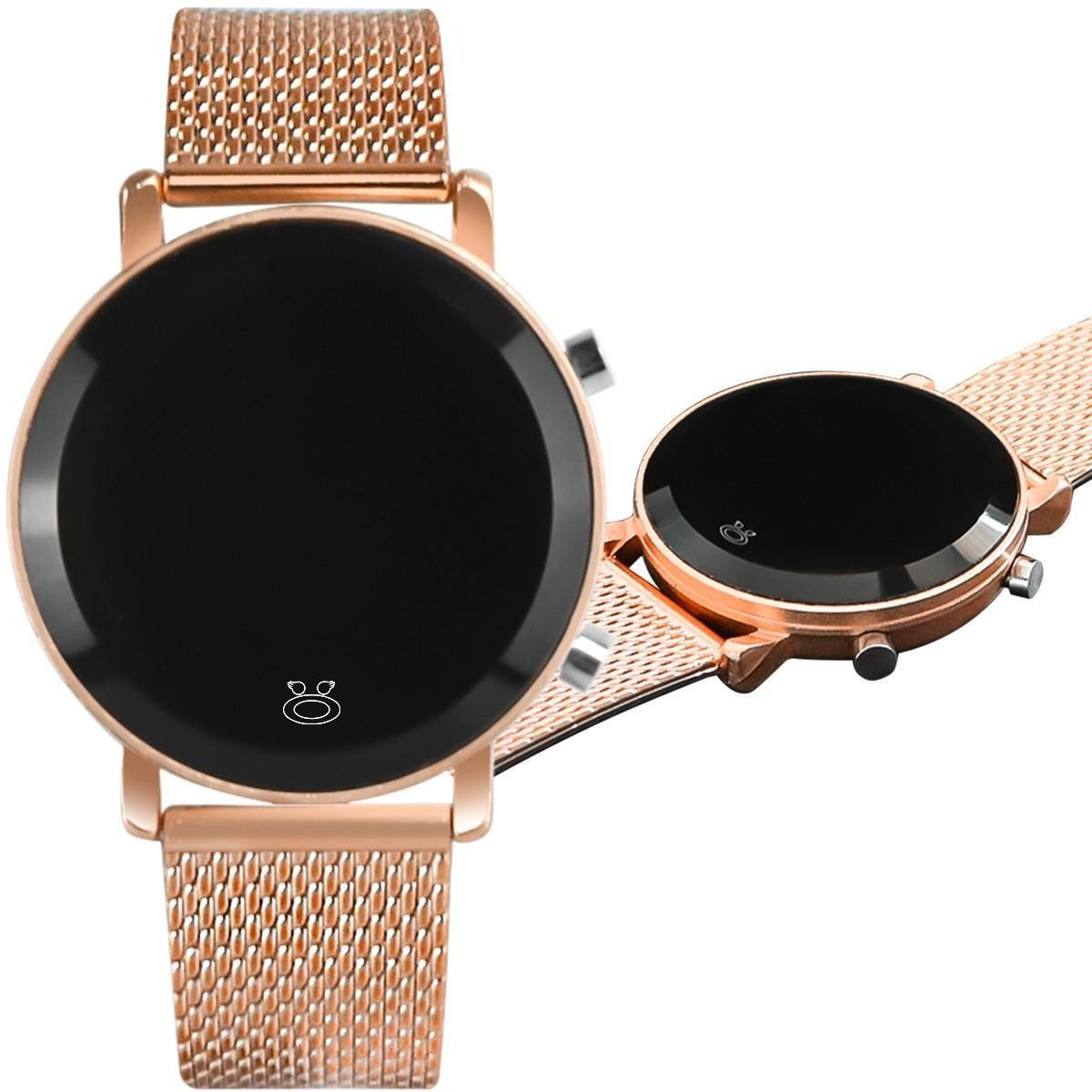 Relogio feminino digital led rosa silicone luxo - Dourado | Netshoes