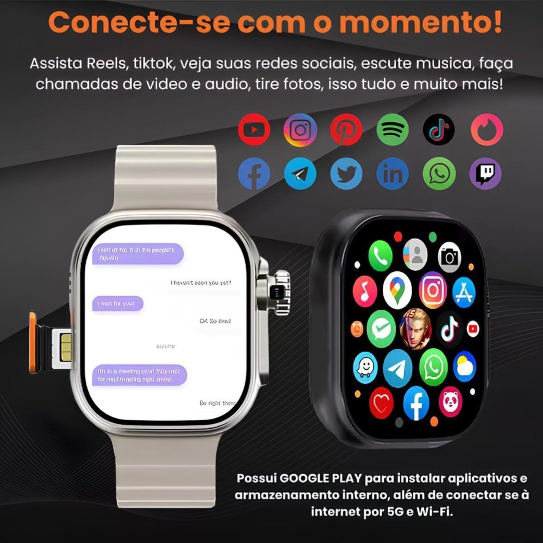 Relógio Inteligente Smart Watch Ultra 3 AI 5G Chip Nfc Gps ChatGpt Responde Mensagem Android iOS ...