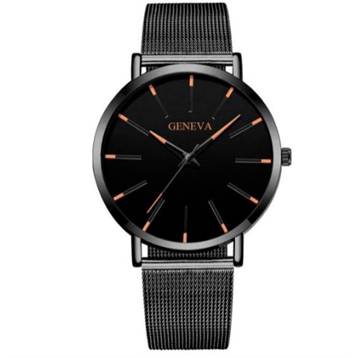 Relógio Masculino Preto Tendencia Analógico Fino Malha Luxo - Preto ...