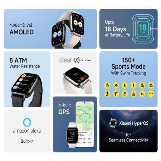 Relógio Smartwatch Redmi Watch 5 Lite GNSS GPS Amoled 1.96" - Preto | Netshoes
