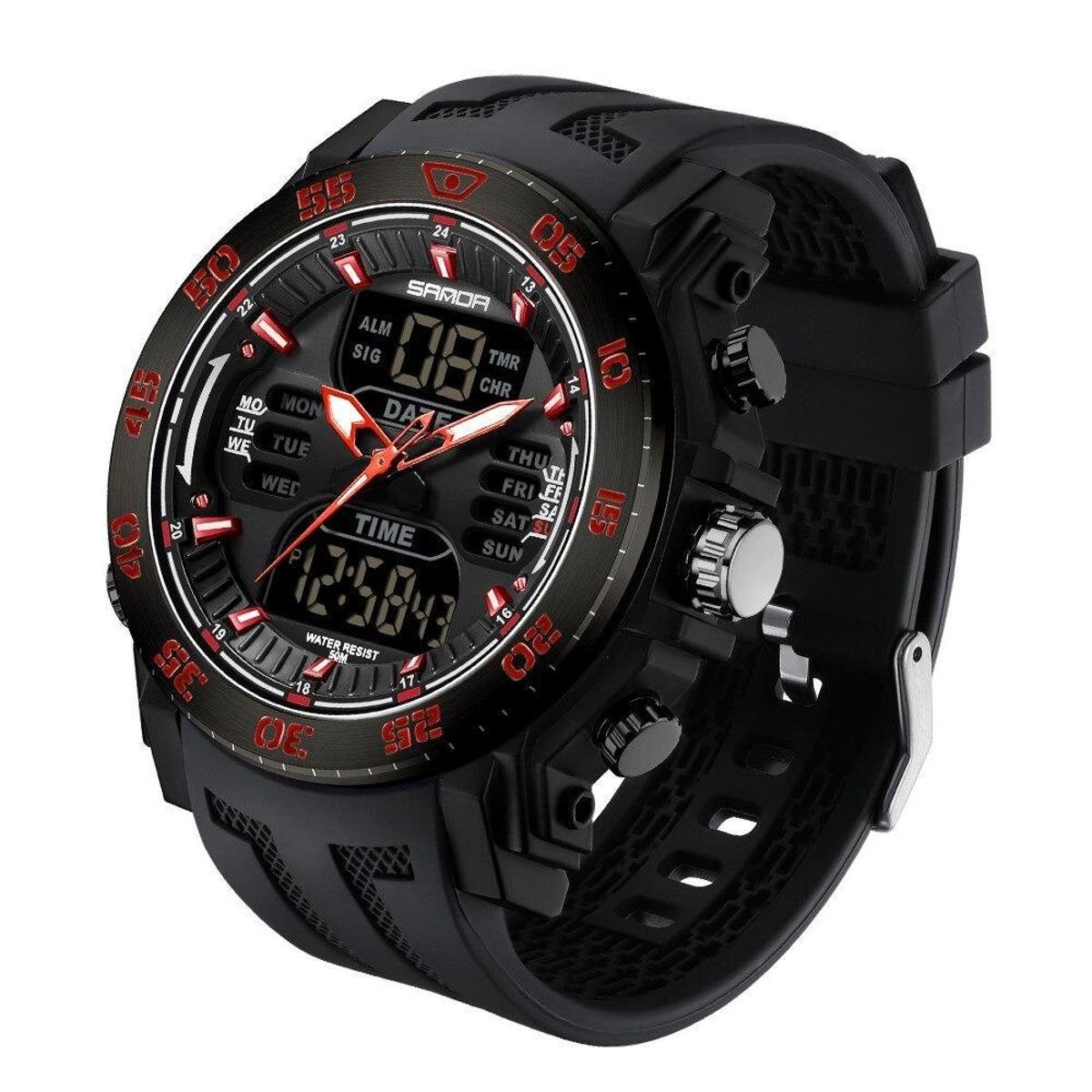 Relógios esporte quartzo e digital 50m Cronômetro e luz de fundo - Azul ...