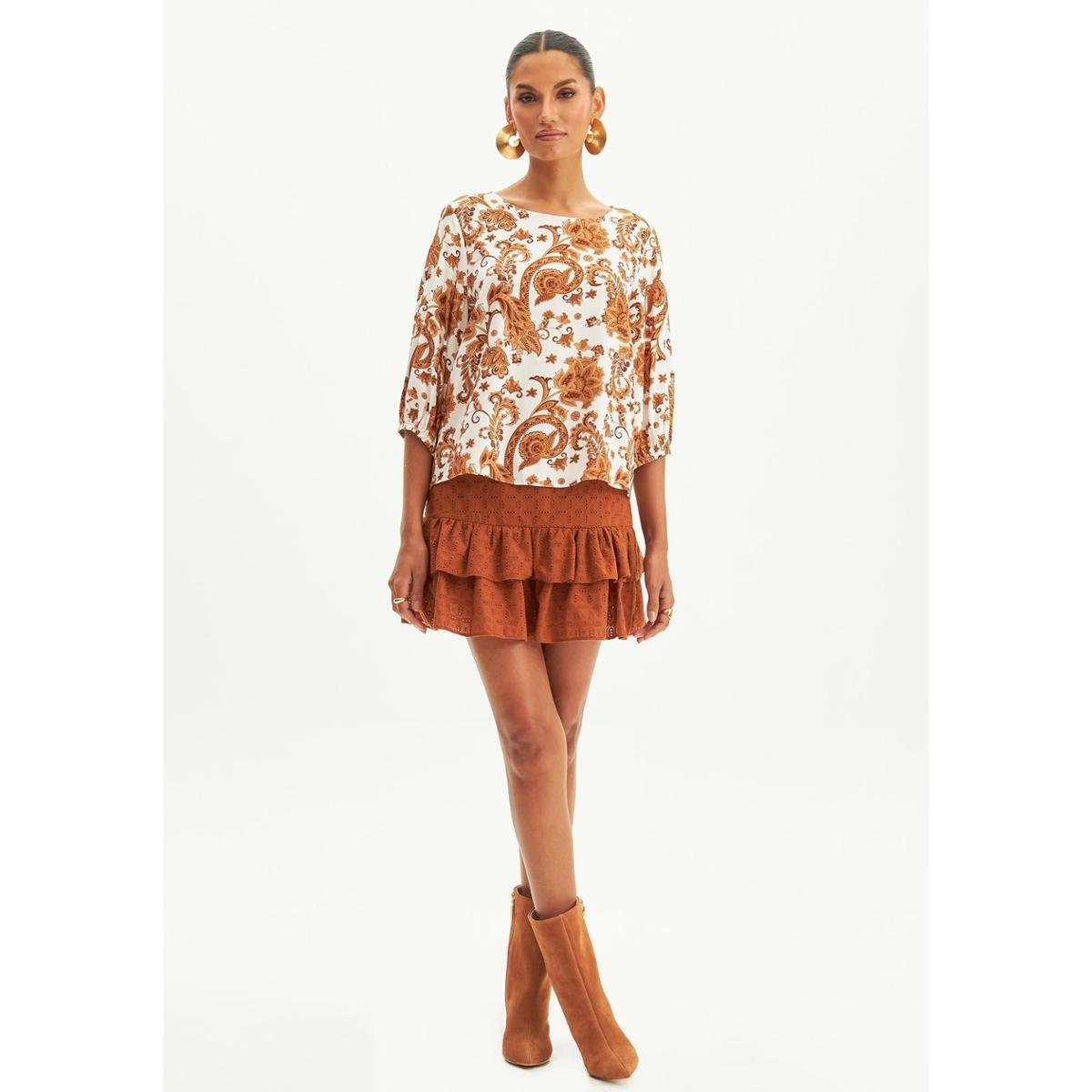 Saia Evasê Curta Lança Perfume - Marrom | Netshoes