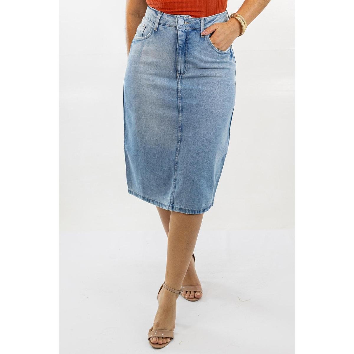 Saia Jeans Midi Feminina Clara Alta Básica Anticorpus - Jeans | Netshoes