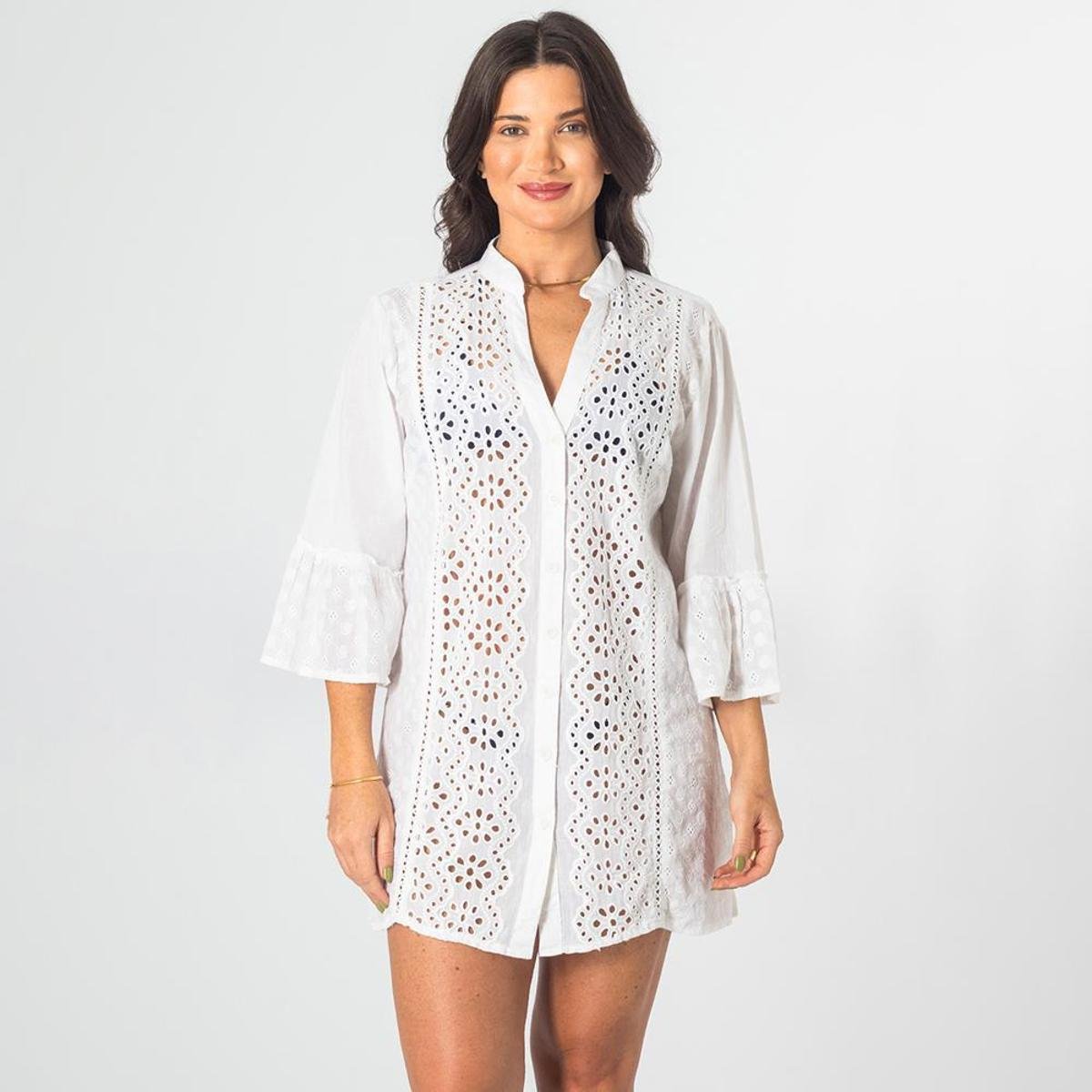 Saída De Praia Indiana Bata Lese Branca Feminina Algodão - Branco ...