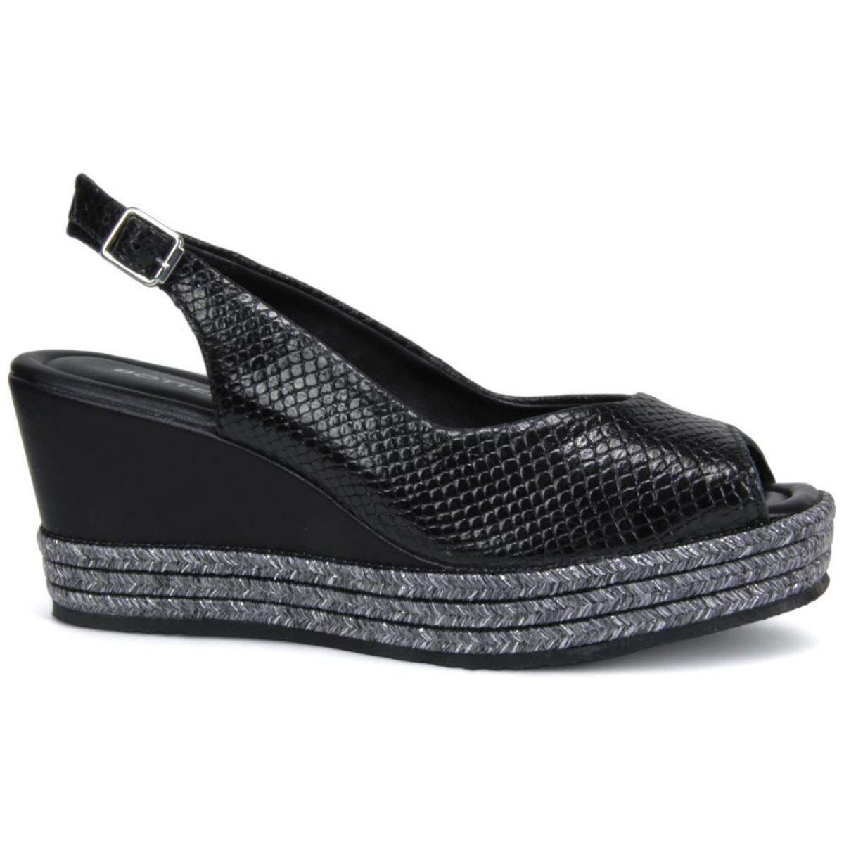 Sandalia Anabela Bottero em Couro 365901 Feminino - Preto | Netshoes