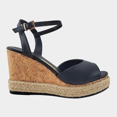 Sandália Anabela forrada corda e juta Majes - Preto | Netshoes