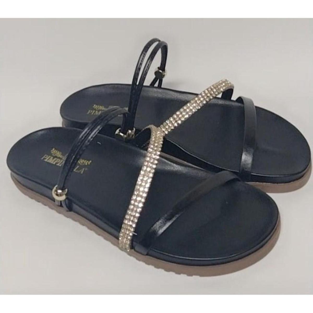 Sandália Chinelo Feminina 2 em 1 Papeti Confort com Pedraria - - Preto ...