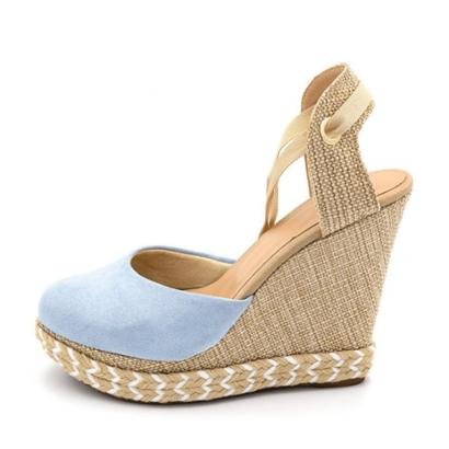 Sandália Feminina Anabela Em Juta Com Amarração Azul Serenity - Azul ...