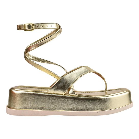 Sandália Feminina Flatform Asa Delta Confortável Moda - Ouro | Netshoes