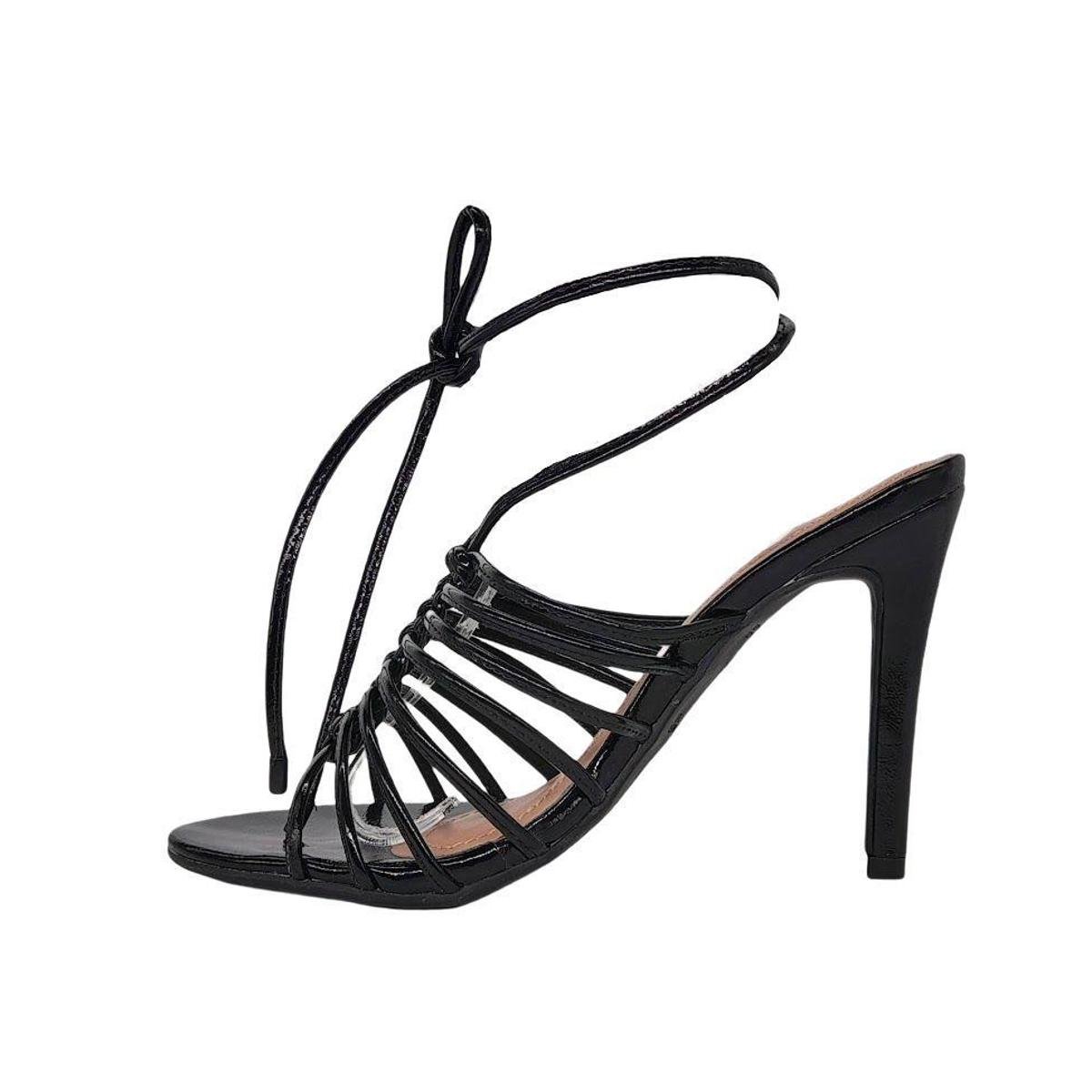 Sandália Feminina Salto Alto Fino Amarração Ramarim 2268501 - Preto ...