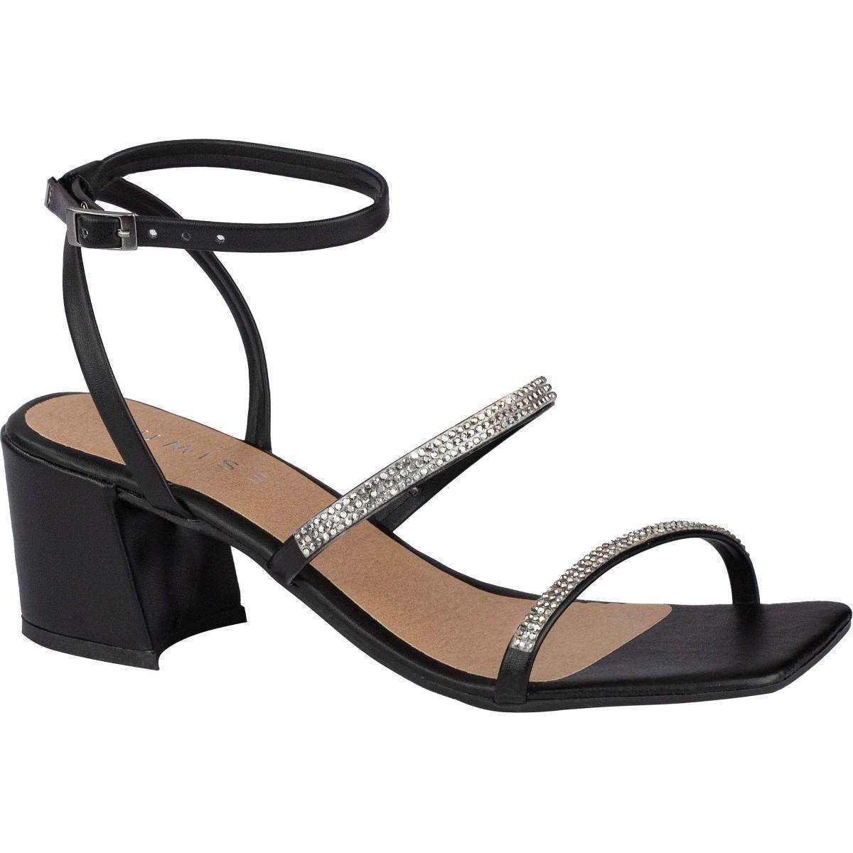 Sandália Feminina Salto Baixo Tira Strass Brilho Confortável - Preto | Netshoes