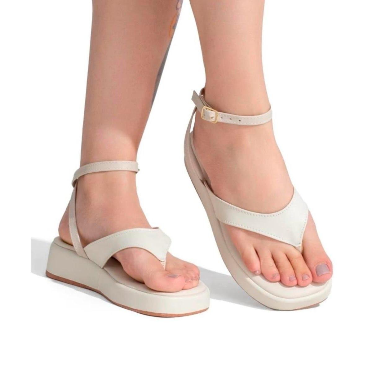 Sandália Flat Plataforma Feminina Nova Elegante Moda Bianca Com ...