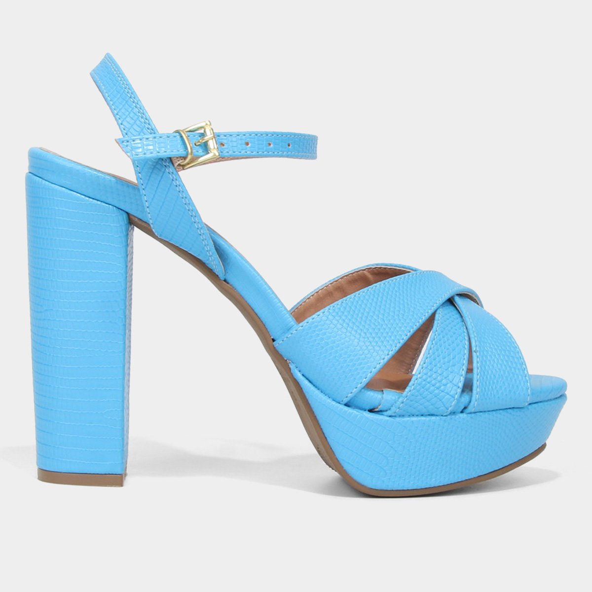 Sandália Griffe Meia Pata Textura Salto Bloco Feminina - Azul | Netshoes