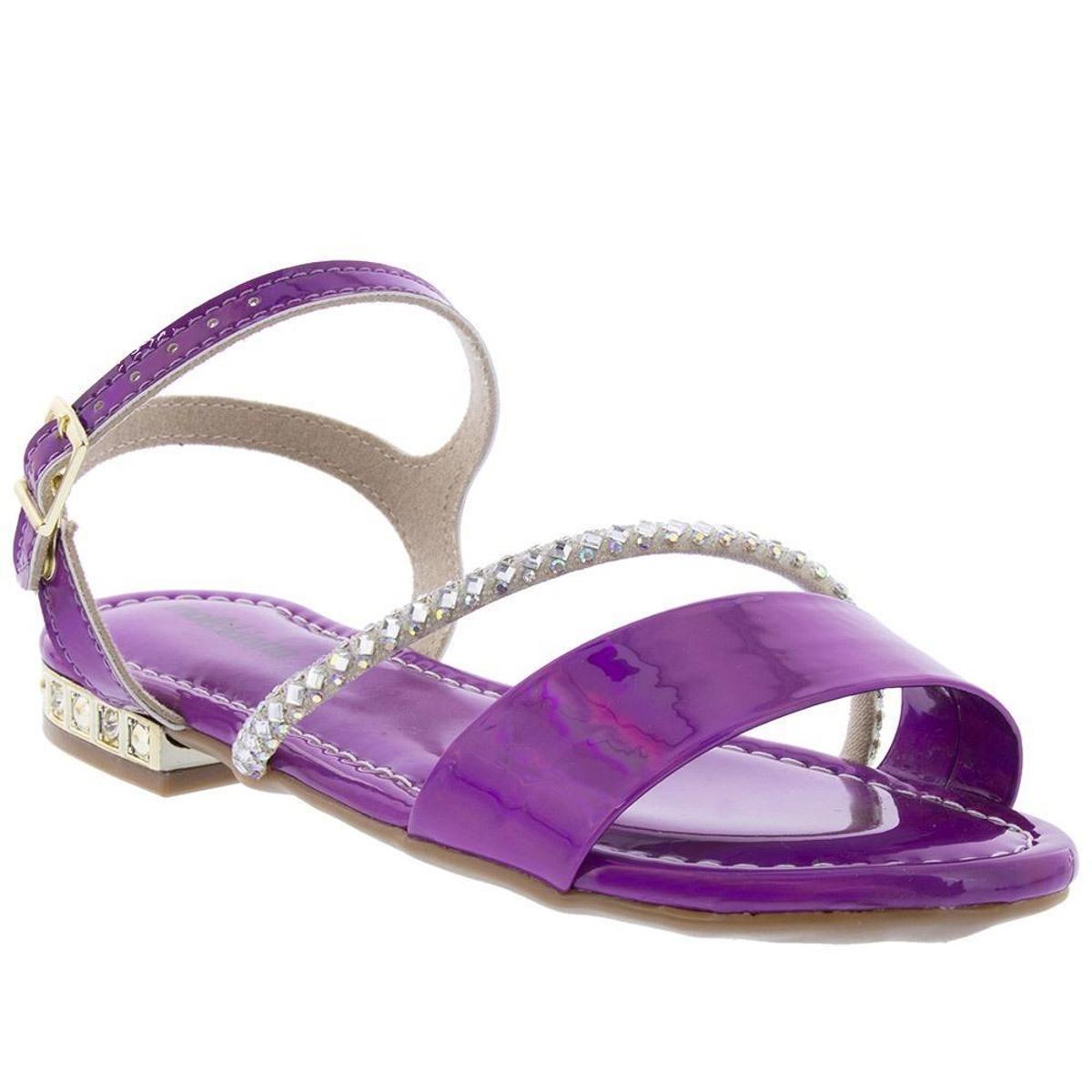 Sandália Infantil Molekinha Salto Bloco Strass Holográfica Roxo - 30 ...