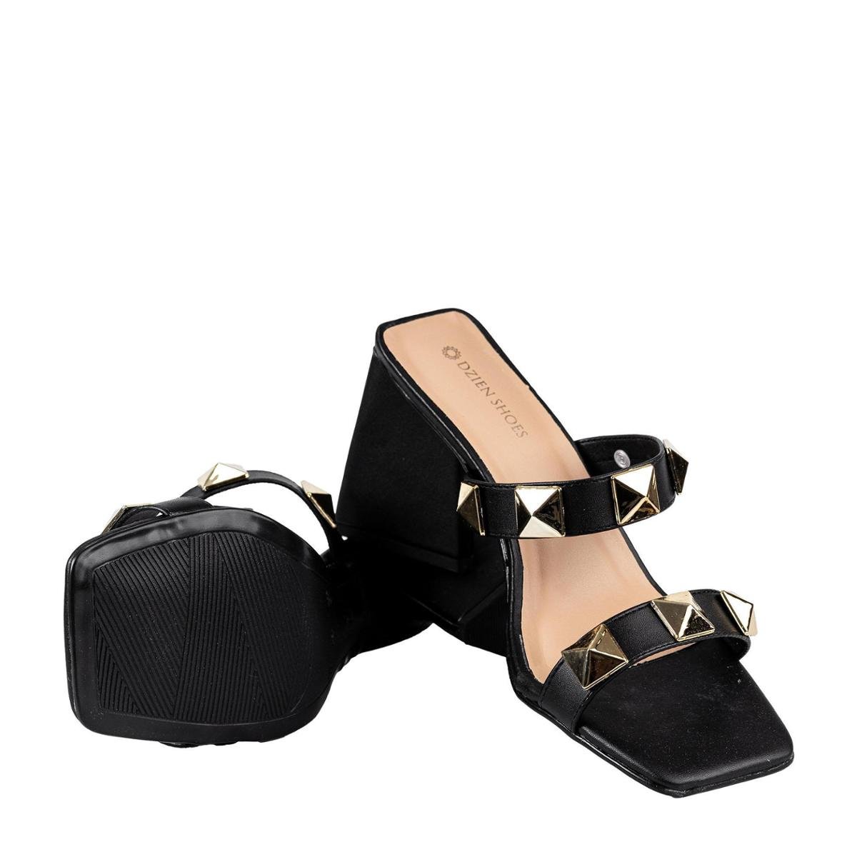 Sandália Mint Salto Triangular Spike Dourado Tiras Confortável Jheny ...